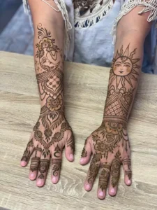 sun-and-moon-full-hand-mehndi-designs-for-brides - Infifashion